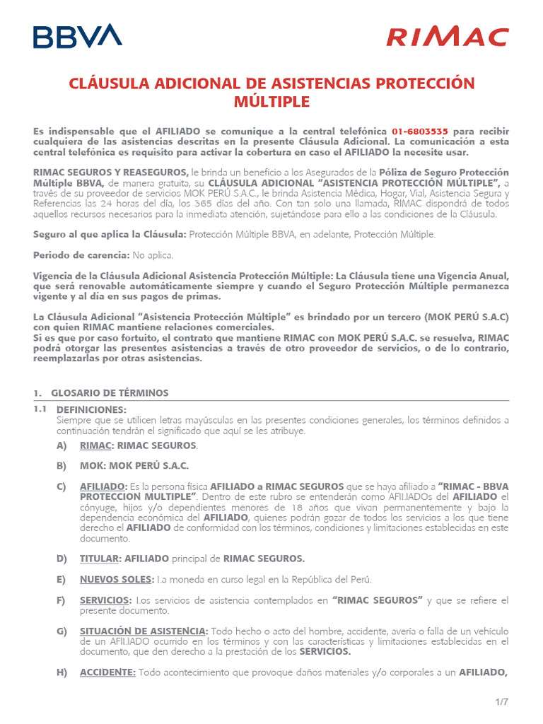 Asistencia Protección Múltiple BBVA | PDF | Seguro | Póliza de seguros