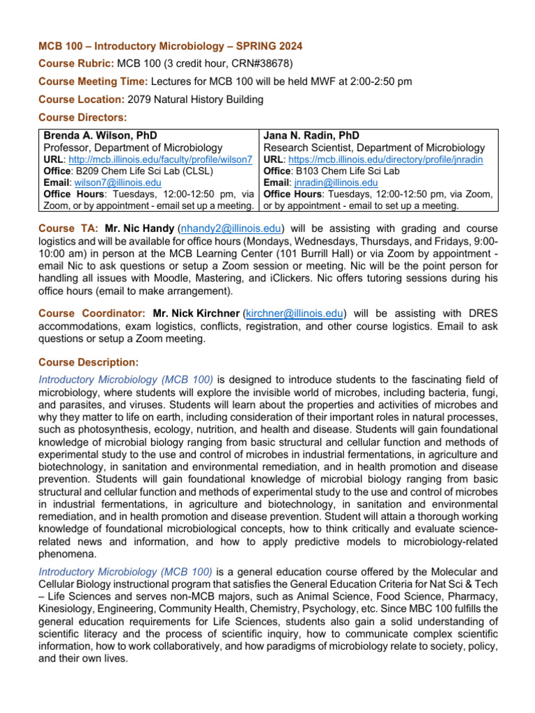 MCB 100 Syllabus | PDF | Science | Lecture