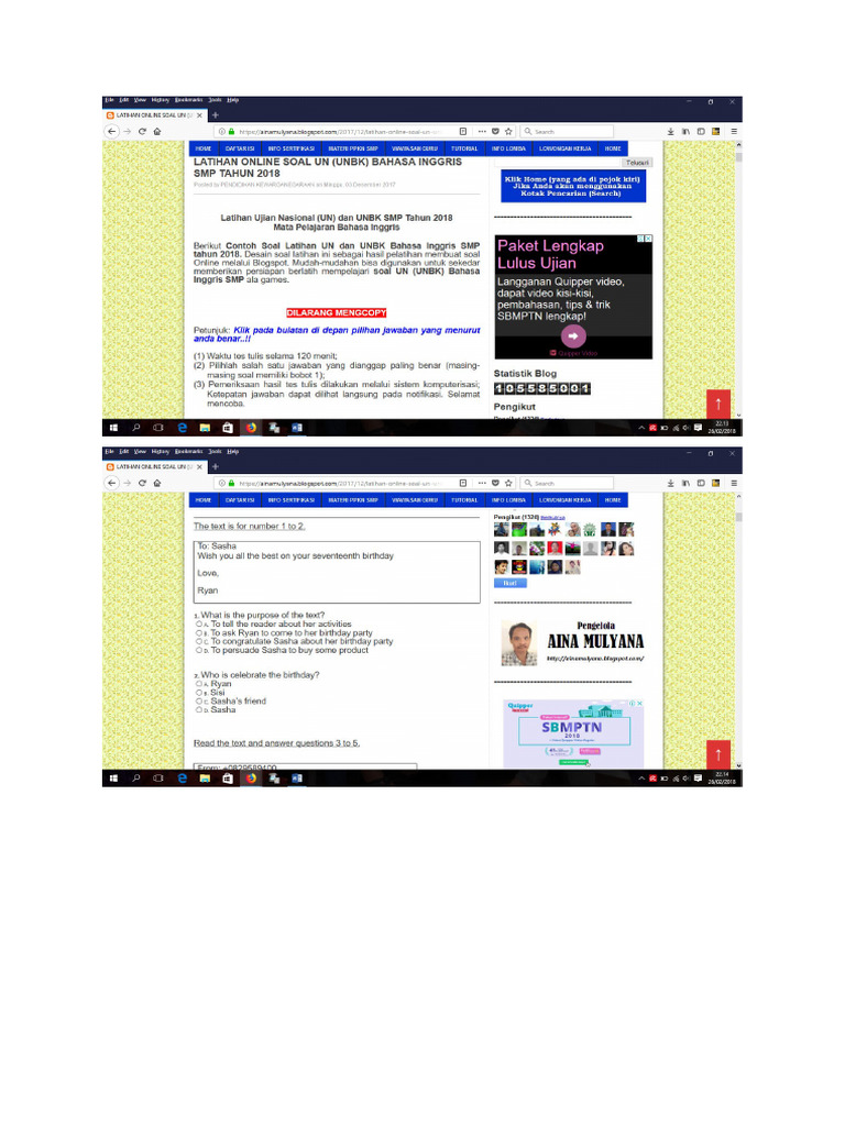Contoh Soal UN BIng Online | PDF