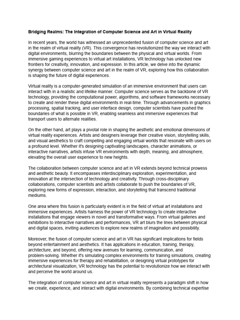 Bridging Realms - The Integration of Computer Science and Art in ...