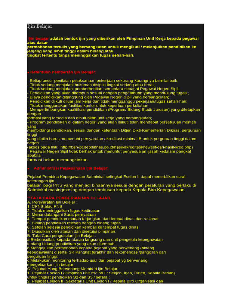 Panduan Izin Belajar PNS | PDF