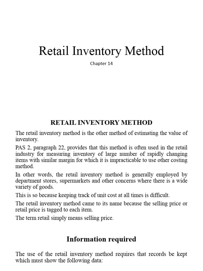 Chapter 13 - Retail Inventory Method | PDF | Inventory | Cost Of Goods Sold
