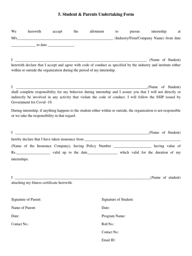 Student - Parents Undertaking Form | PDF | Business