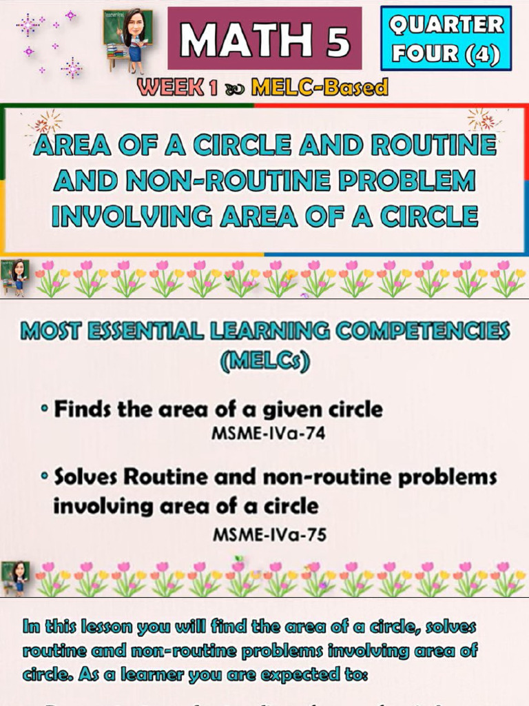 Area Of A Circle And Routine And Non Routine Problem Involving Area Pdf 0850