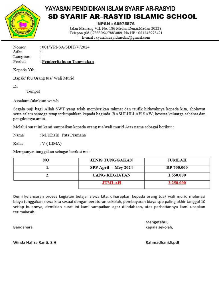Format Surat Tagihan Tunggakan | PDF
