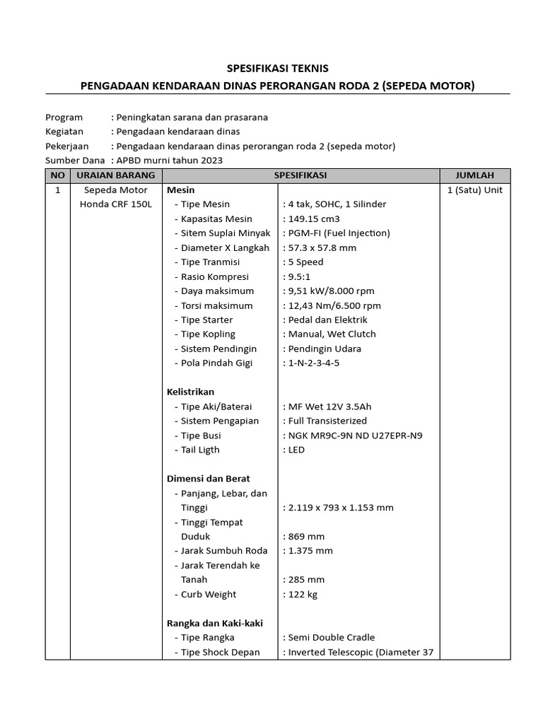 SPESIFIKASI TEKNIS Pengadaan CRF | PDF | Teknologi & Rekayasa