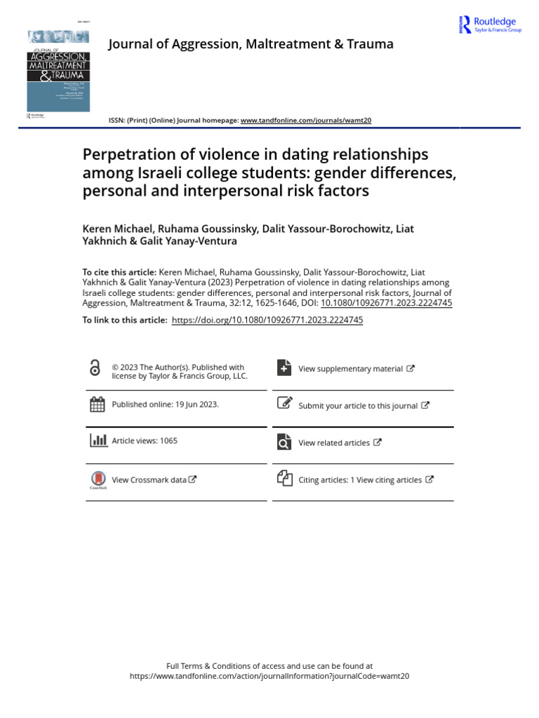 Perpetration of violence in dating relationships among Israeli college ...