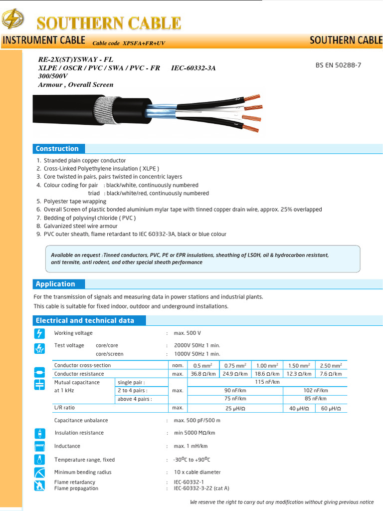 Southern instrumentation Armoured XLPE_OSCR_PVC_SWA_PVC_FR_-1 (1) | PDF ...
