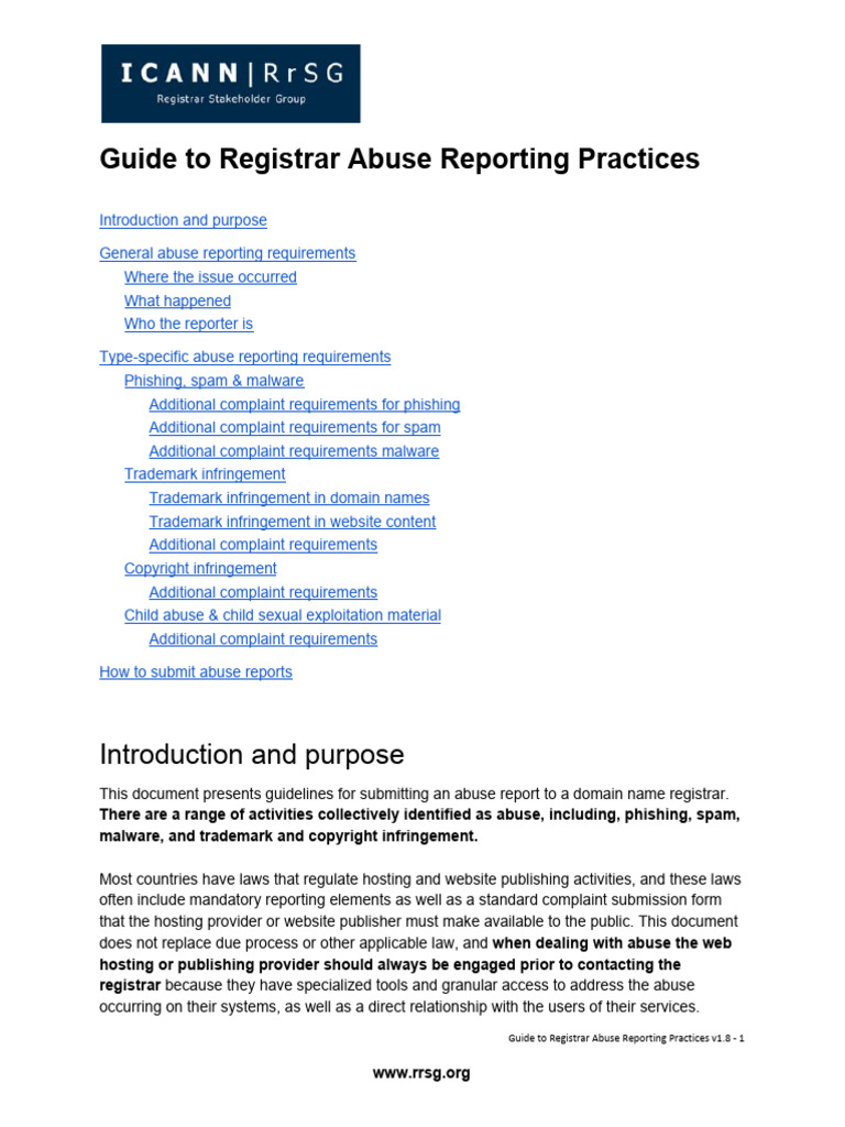 Guide To Registrar Abuse Reporting v1.8 | PDF | Domain Name | Trademark