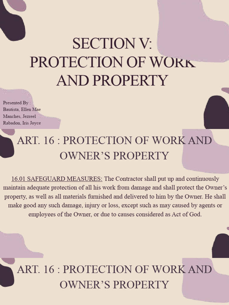 Section V Protection of Work and Property | PDF | Drainage | Security Guard