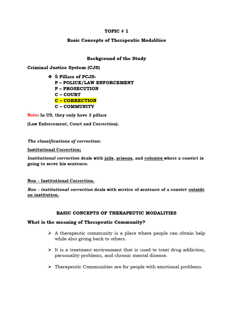 Topic 1 Basic Concepts of Therapeutic Community | PDF | Prison | Psychotherapy