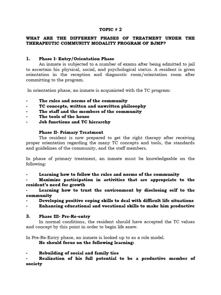 TOPIC 2 Different Phases of Treatment Under The Therapeutic Modality ...