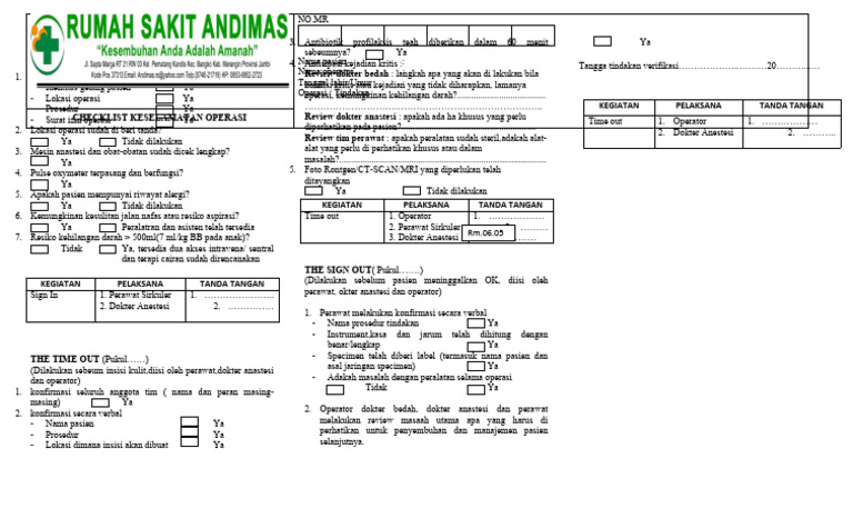 Prosedur Keselamatan Operasi: Sign In, Time Out, Sign Out | PDF