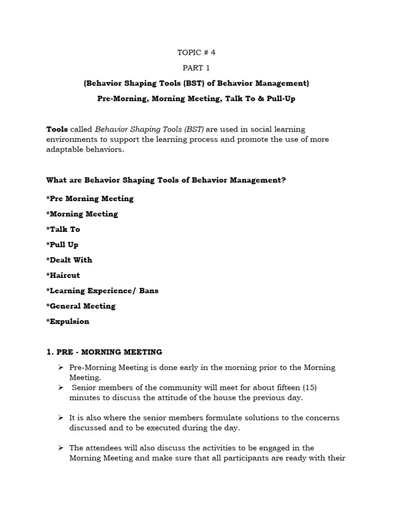 Topic 4 Part 1 Behavior Shaping Tools of Behavior ManagementPre Morning ...