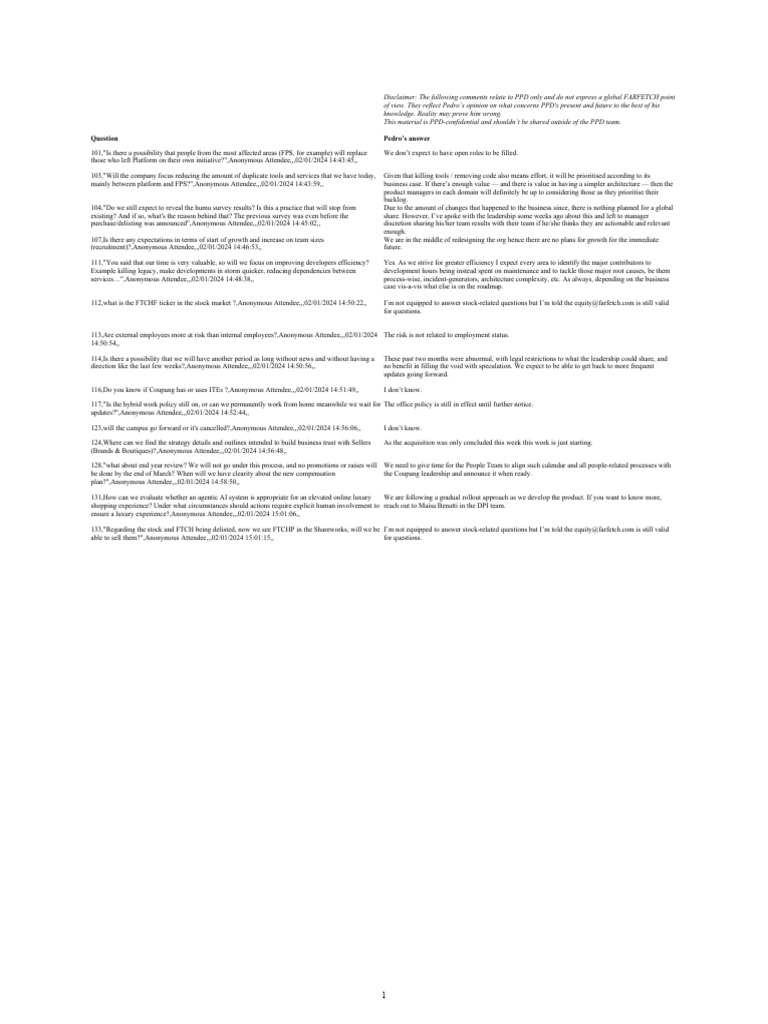 PPD Team Q&A: Company Updates & Policies | PDF | Business