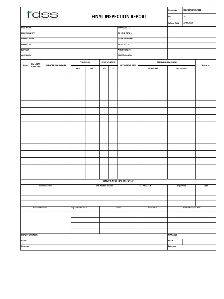 Final Inspection Report | PDF | Metrology