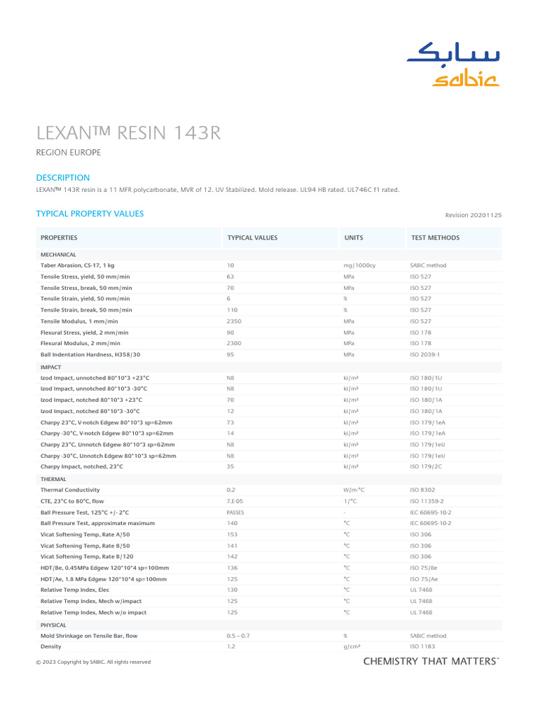 LEXAN™ Resin - 143R - Europe - Technical - Data - Sheet | PDF ...