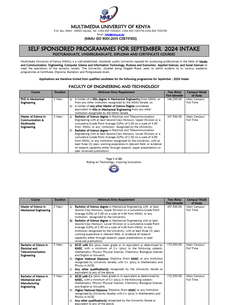 MMU Programmes September 2024 Advertisement | PDF | Bachelor's Degree ...