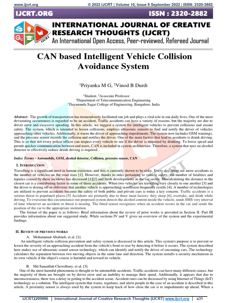 Intelligent Vehicle Collision Avoidance System | PDF | Traffic ...