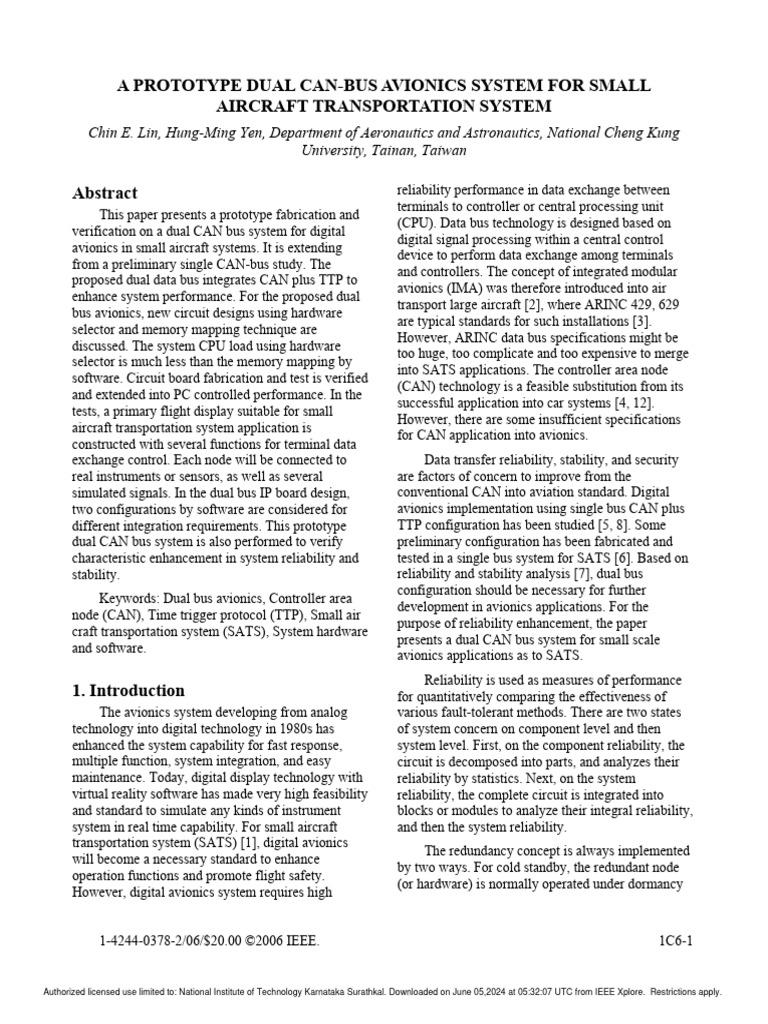 A Prototype Dual Can-Bus Avionics System for Small Aircraft ...
