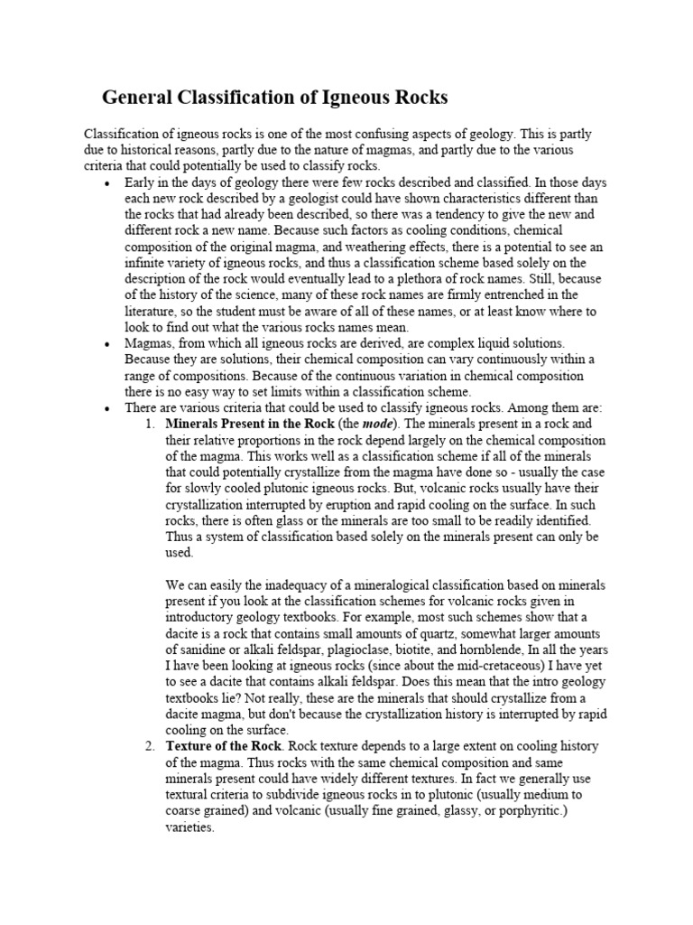 Igneous Rocks: Classification Methods | PDF | Igneous Rock | Rock (Geology)