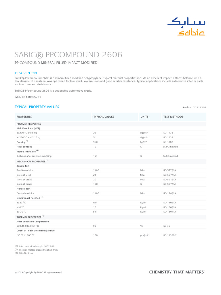 SABIC® PPcompound - 2606 - Global - Technical - Data - Sheet | PDF | Young's Modulus | Building ...