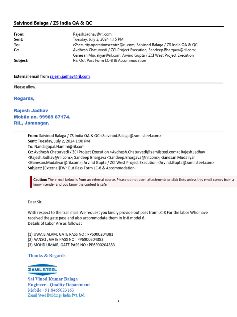 Gate Exit Approval | PDF