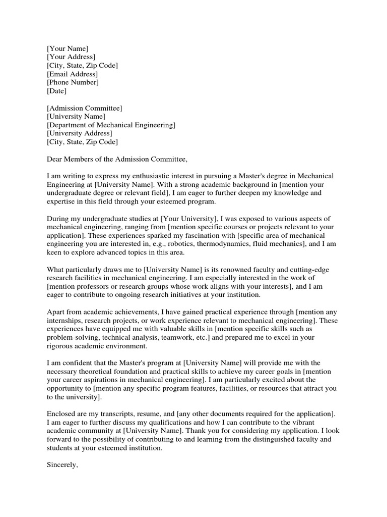 Sample Cover Letter For Masters | PDF | Mechanical Engineering ...
