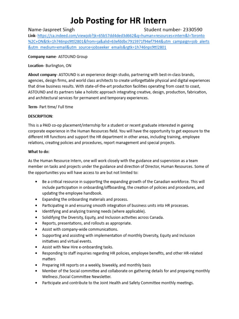 Job Posting | PDF | Human Resources | Internship