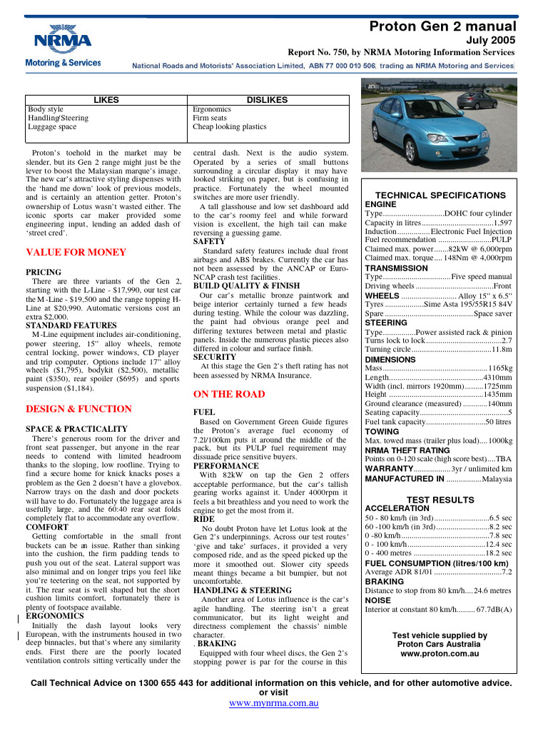 Proton Gen 2 Review and Specifications | PDF | Manual Transmission | Car