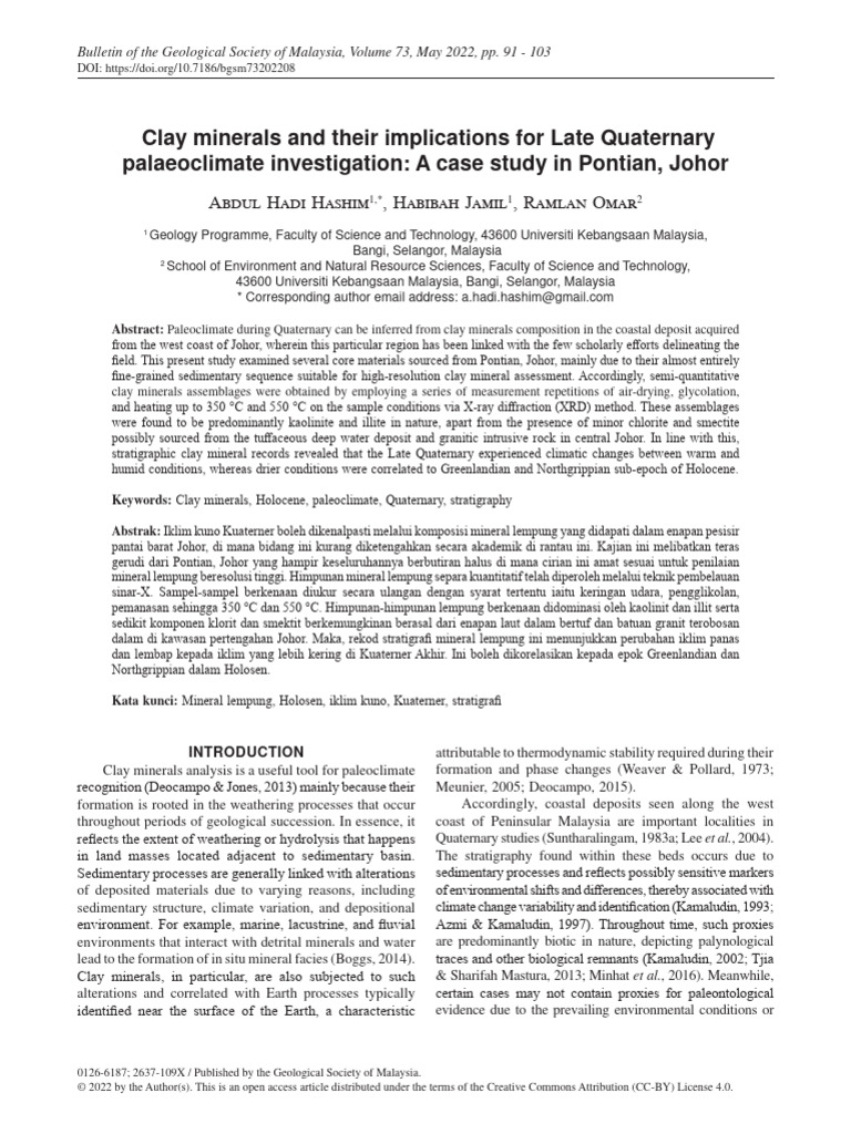 Quaternary Clay Minerals in Johor | PDF | Clay | Holocene