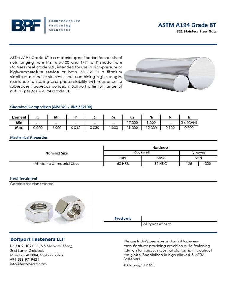 Astm A194 Grade 8t | PDF