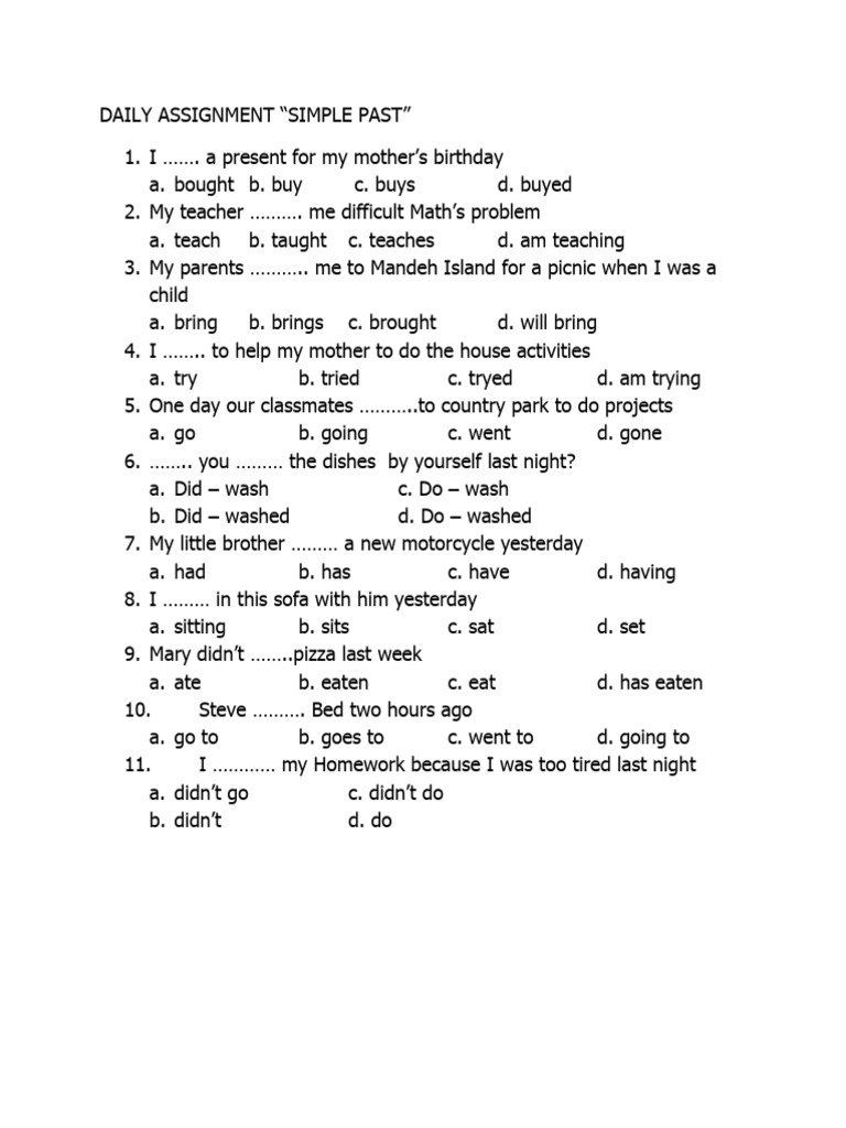 Simple Past Tense Daily Exercises | PDF