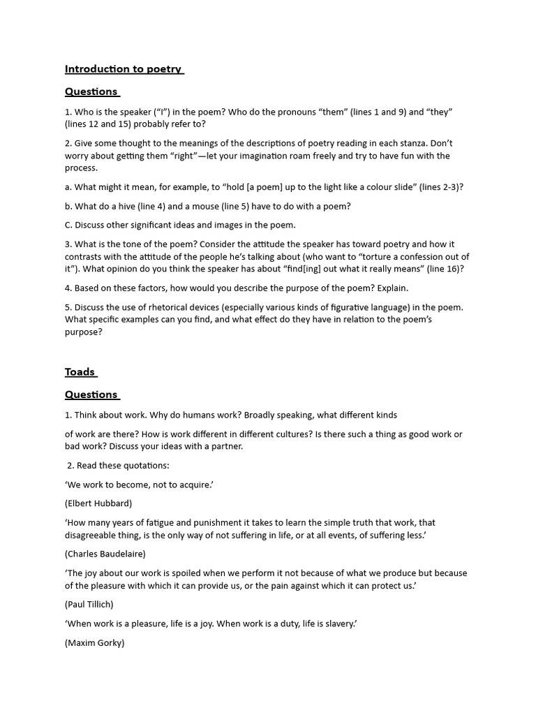 Grade 10 Term 1 Poetry Questions | PDF | Poetry