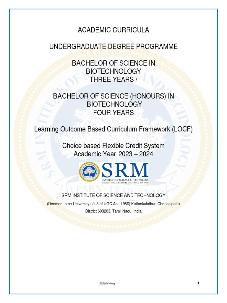 BSC Hons Biotech Curriculum Syllabus 2023 | PDF | Curriculum ...