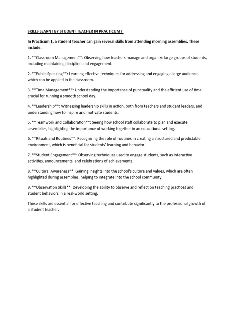 Prac Skills 1 | PDF | Teachers | Learning