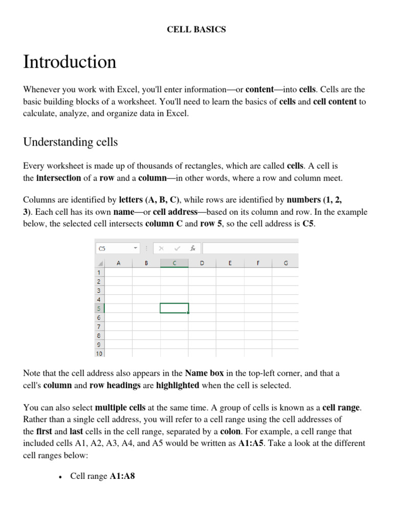 Cell Basics To Creating Complex Formulas | PDF | Microsoft Excel ...