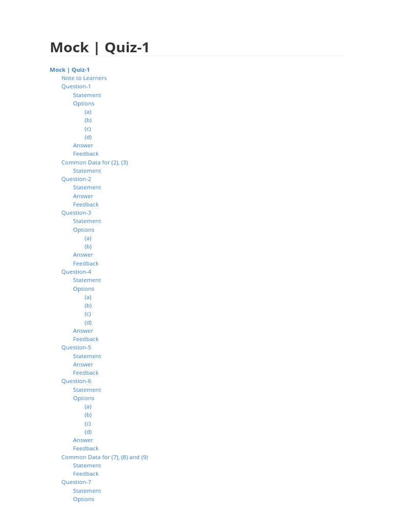 Mock Quiz-1 Solutions | PDF | Iteration | Boolean Data Type
