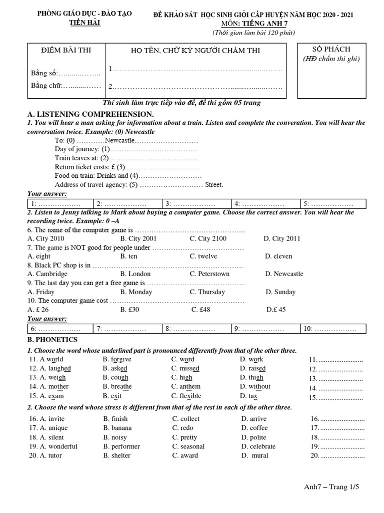 TIỀN HẢI đề 2021 lop 7 | PDF | Vietnamese Cuisine | Chinese Cuisine