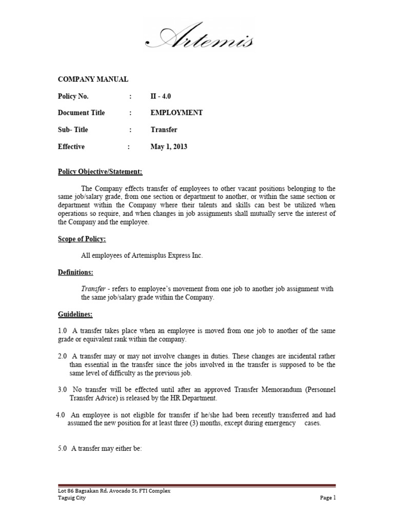 BB - Ii-4.0 Employment Transfer | PDF | Employment | Performance Appraisal