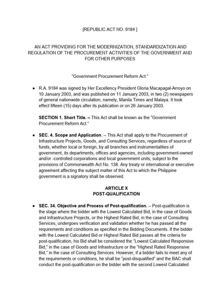 Republic Act No. 9184 | PDF | Guarantee | Procurement