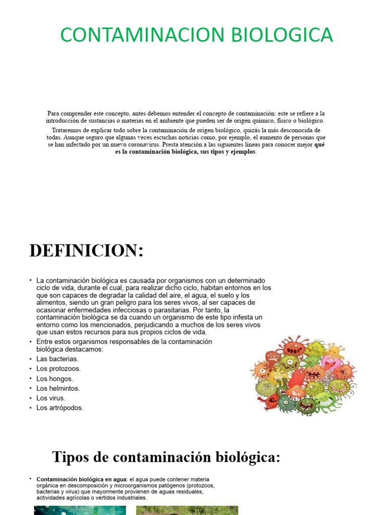 Contaminación Biológica: Tipos y Ejemplos | PDF | Infección | Patógeno