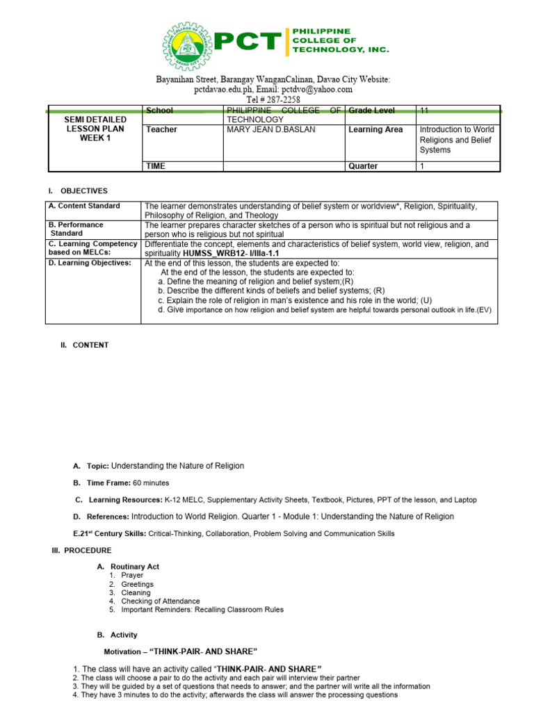 Lesson Plan - Intro To World Week 1 | PDF | Theism | God