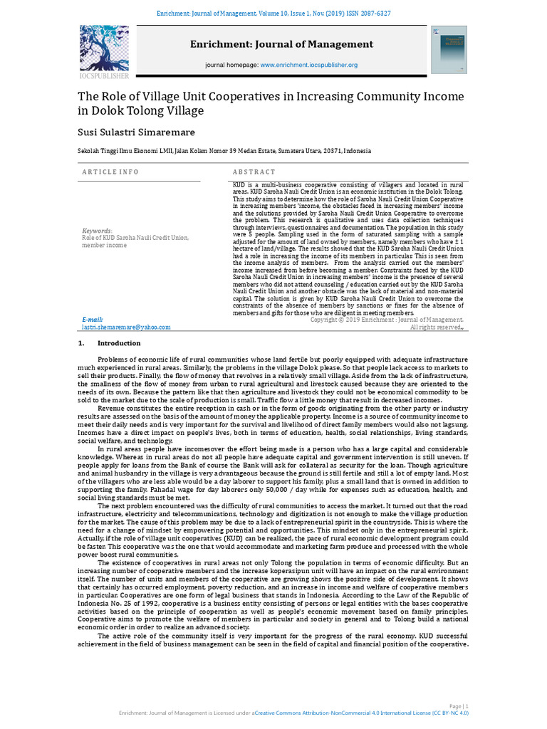 The Role of Village Unit Cooperatives in Increasing Community Income in ...