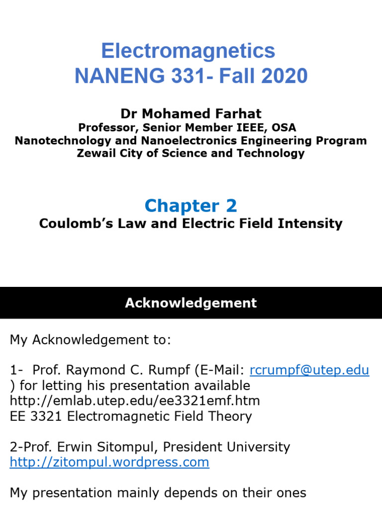 Lec 2 Ch2 Coulomb Law 2020 | PDF | Electric Field | Force