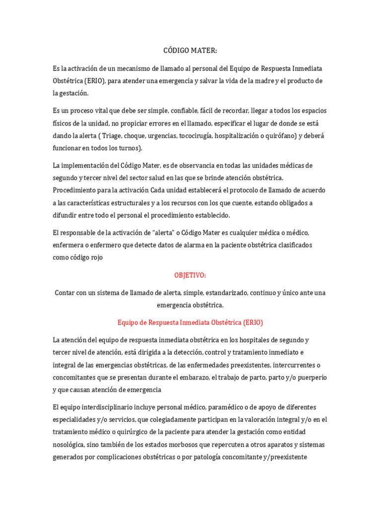 Codigo MATER | PDF | Enfermería | Hospital