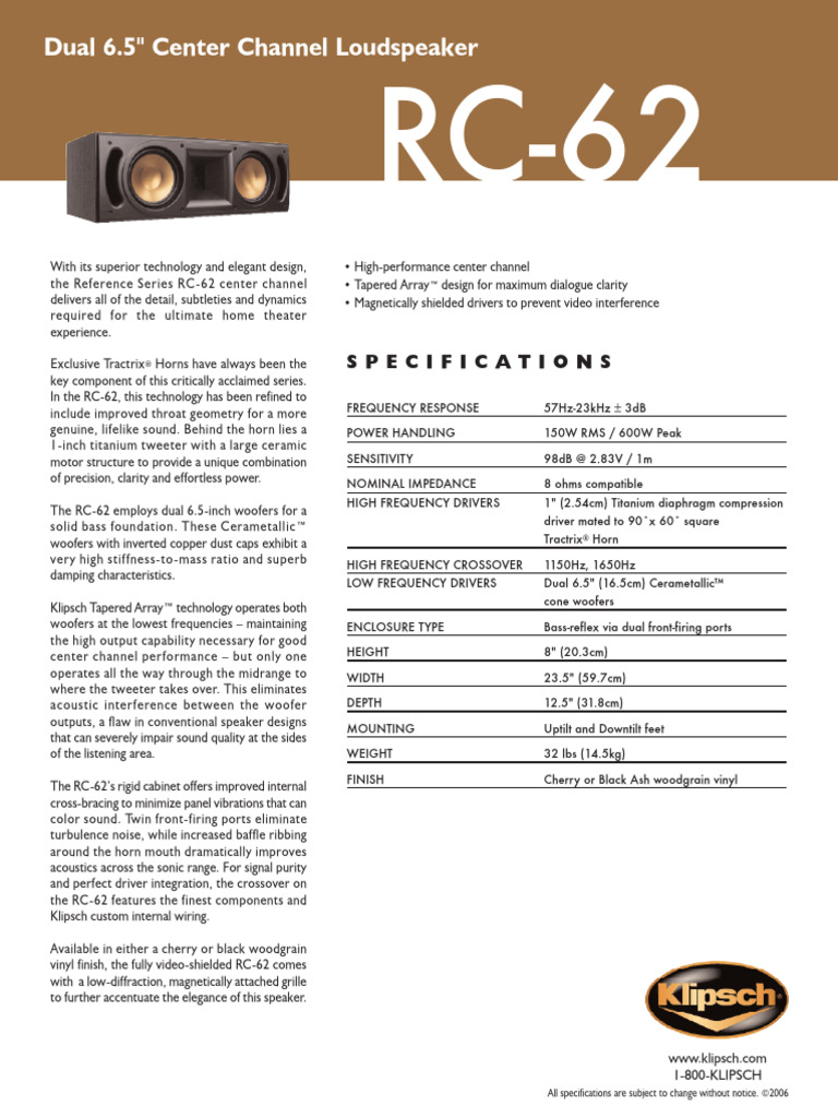 Klipsch RC62 | PDF | Loudspeaker | Hearing