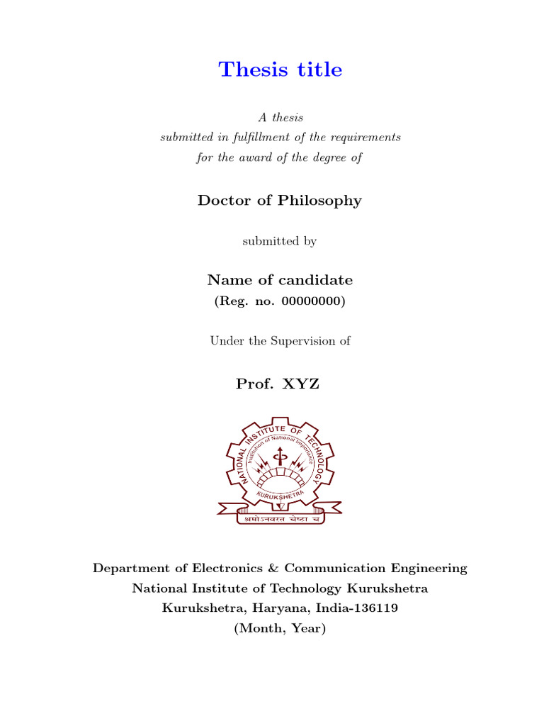 Nit Kurukshetra PHD Thesis Template | PDF | Mean Squared Error | Doctor ...