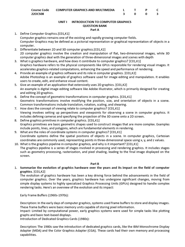 22OCS08-computer Graphics and Multimedia Q Bank Updated-1 Int1 | PDF | Texture Mapping ...