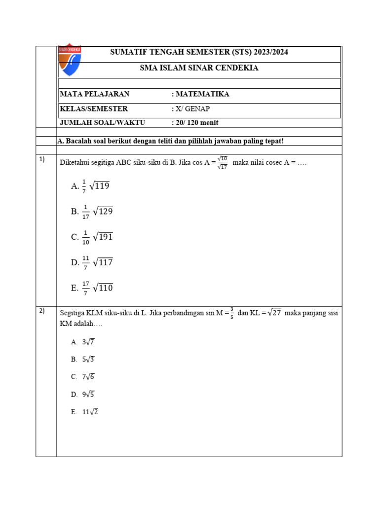 Soal PTS X Sem Genap 2024 | PDF | Metode & Bahan Ajar